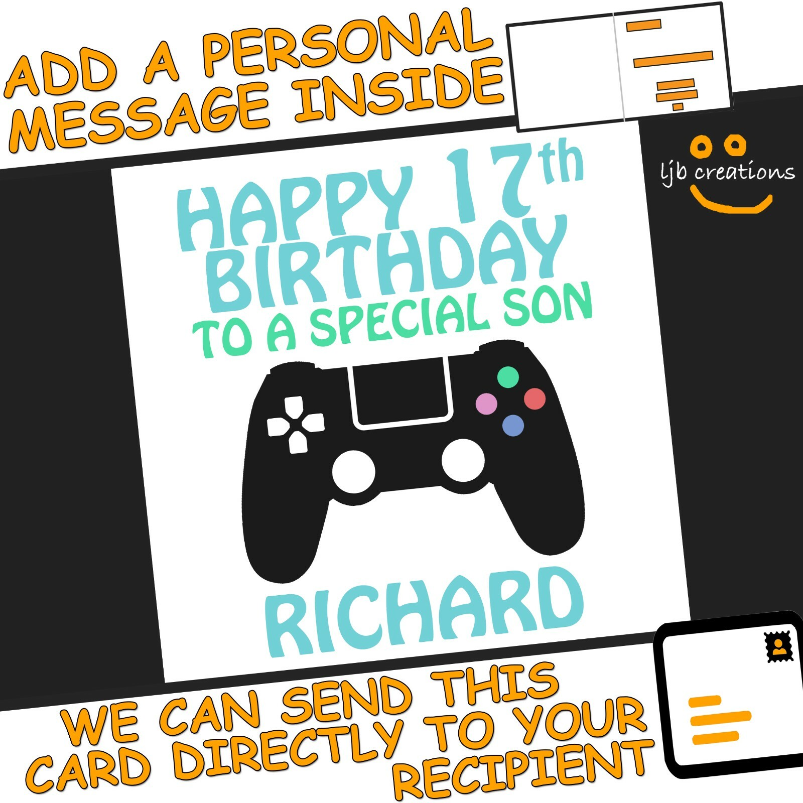 Personalised PLAYSTATION CONTROLLER Birthday Card Son Dad Grandson ...