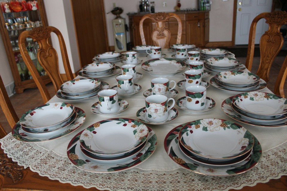 Tienshan Magnolia Dinnerware Set 5 Piece Place Setting For 12 & Serving ...