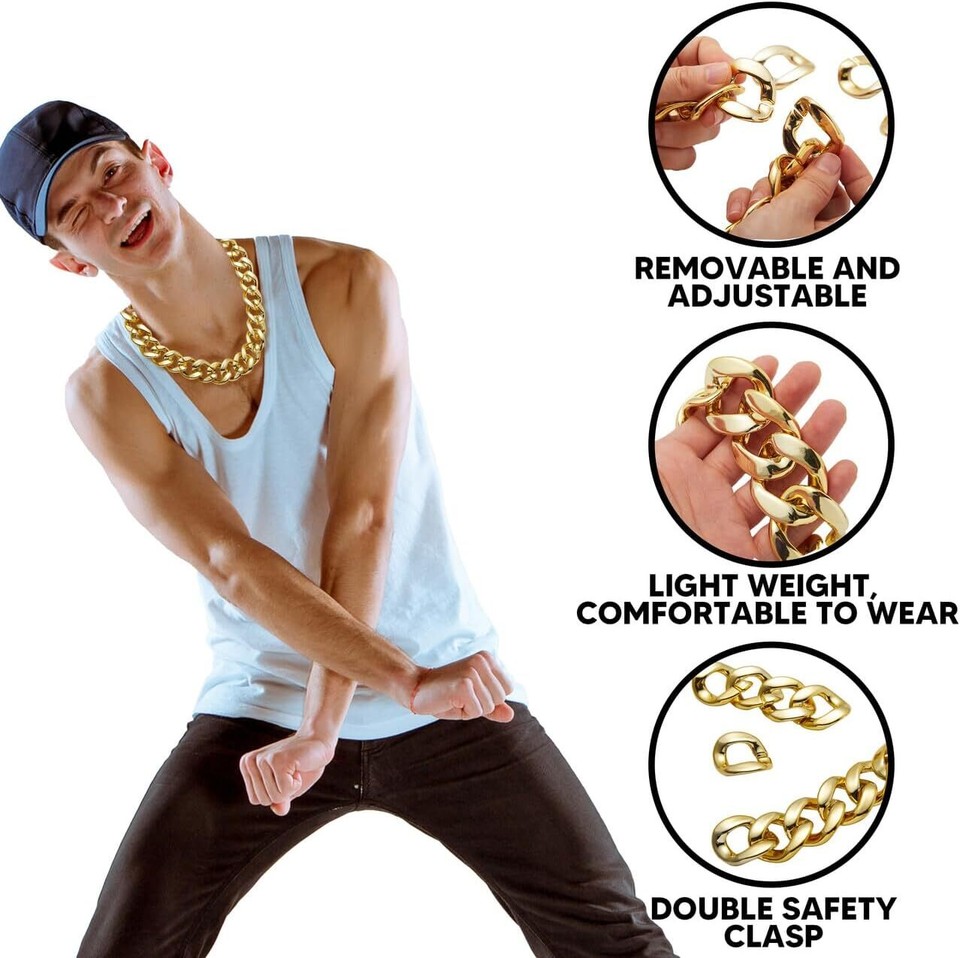 Spooktacular Creations Chunky Fake Gold Chain Hip Hop Rapper Costume ...