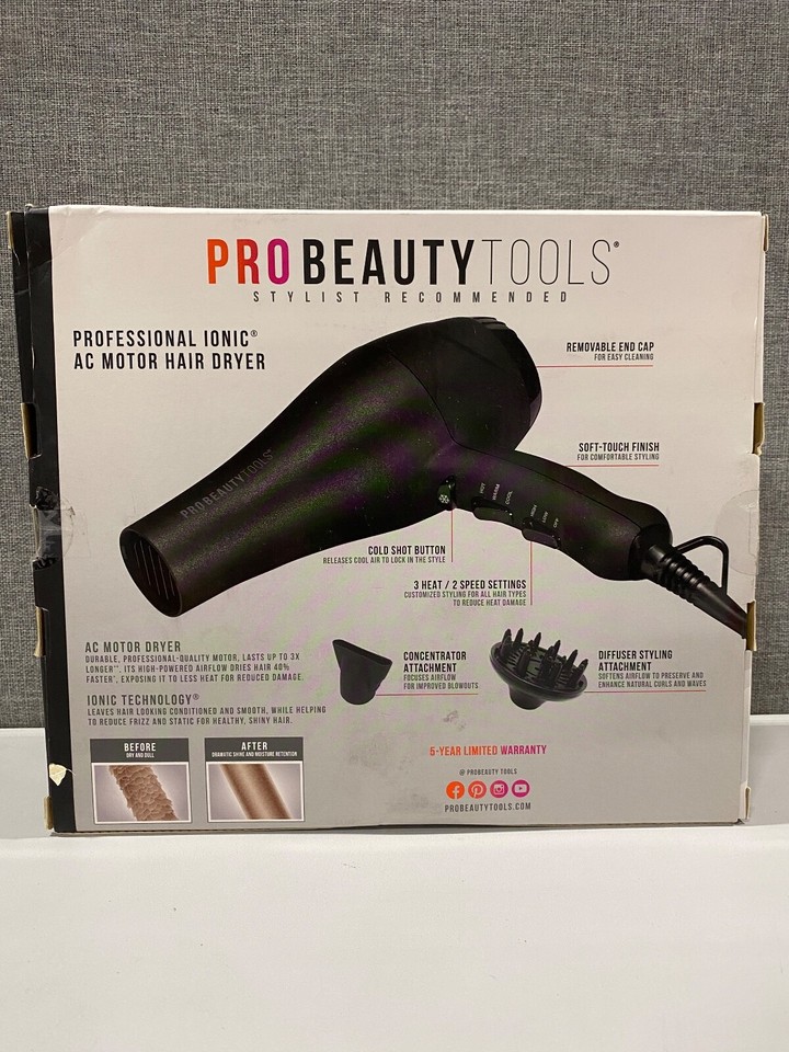 Pro Beauty Tools Professional 1875W Ionic AC Motor Hair Dryer ...