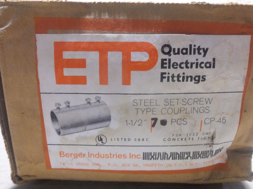 NEW BOX OF 7 ETP CP-45 1-1/2" STEEL SET-SCREW COUPLING CONDUIT ...