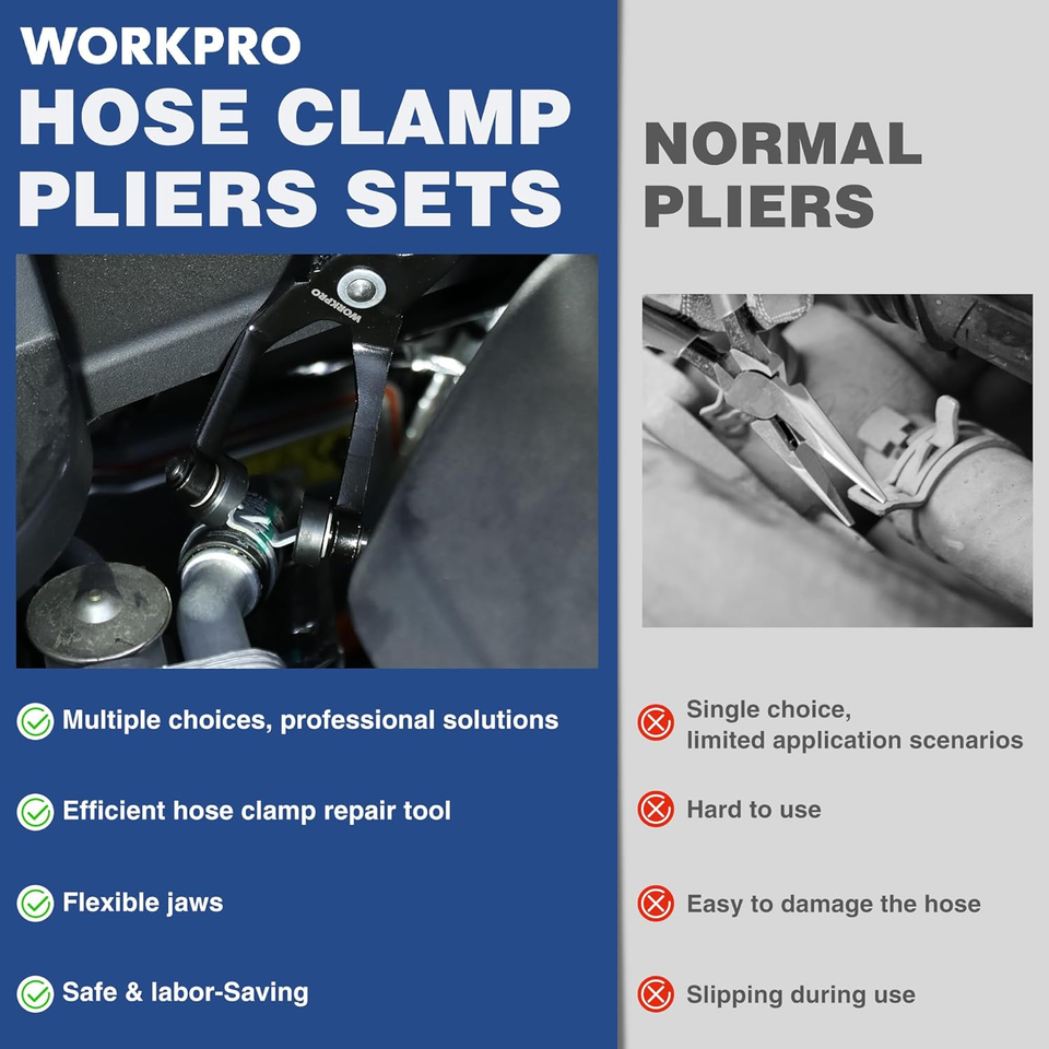 3-Piece Hose Clamp Pliers Set with Pouch - 27" Long Reach Wire Spring ...