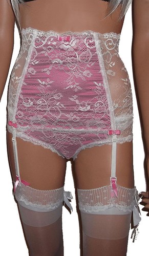Lace 6 Strap Suspender Belt Waspie Set High Waist Boned To Front