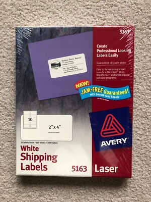 Avery 5163 White Shipping Laser Labels 2"X4" Jam Free 100 Sheets 1000 ...