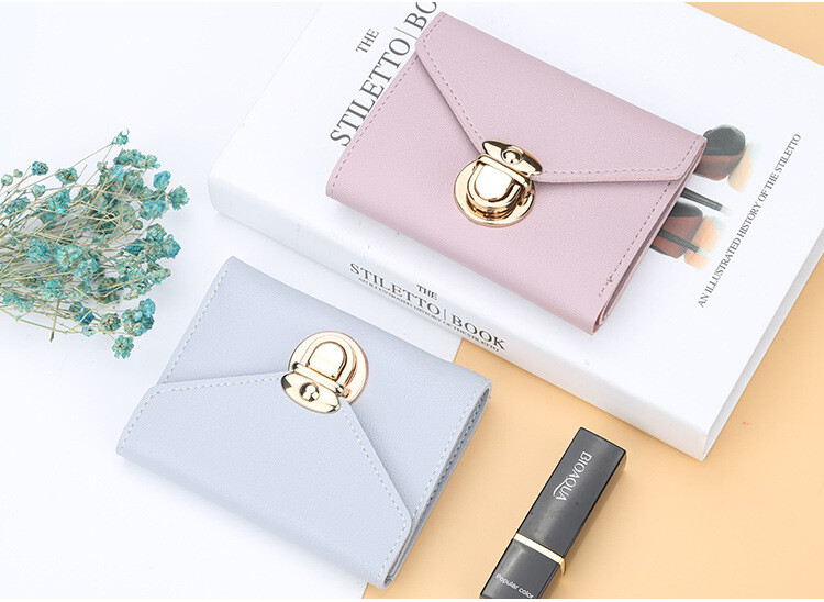 Small Leather Compact Bifold Button Pocket Wallet Card Case Purse with ...