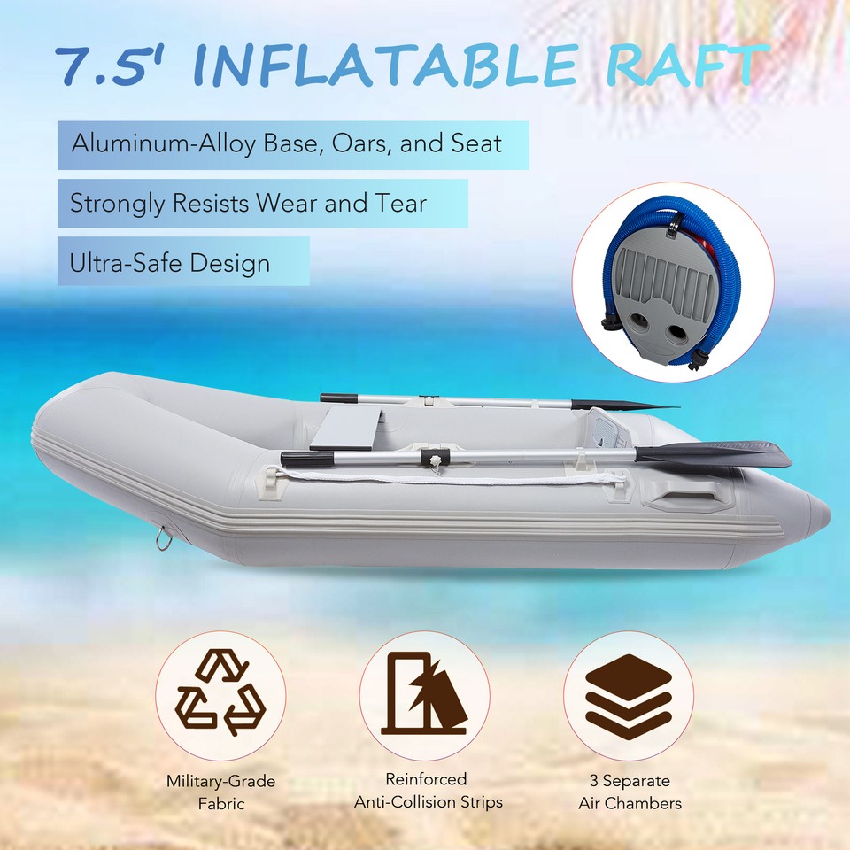 7.5ft Inflatable Boat Dinghy Tender Pontoon Rescue&Dive Boat Fishing ...