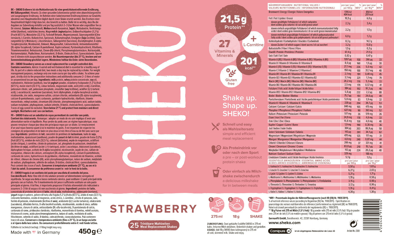 SHEKO Diät Shake - 25 Portionen - Unterstützt das Abnehmen + extra viel ...