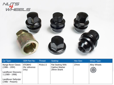 4 x Black OEM Style Locking Wheel Nuts Fits Land Rover Defender (1986 ...