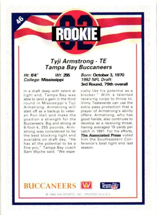 1992 AW SPORTS TYJI ARMSTRONG RC ROOKIE #46 CARD $0.99 VALUE BOX | eBay
