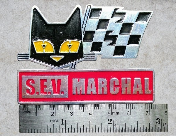 VINTAGE SEV MARCHAL FOG LIGHT HISTORY CAT LOGO CAR BADGE FLAG PLACCA ...