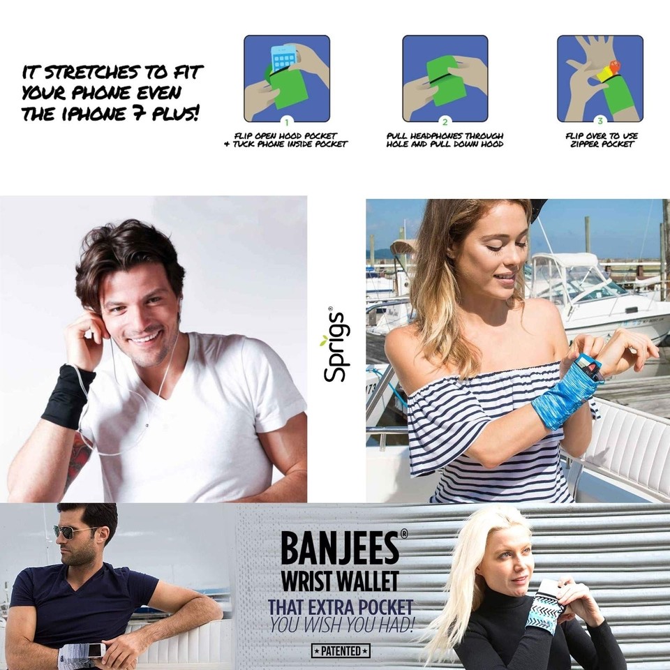 Banjees 2 Pocket Wrist Wallets For Women and Men/Wrist Band/Wrist ...