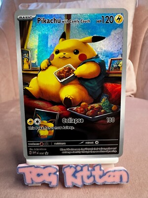 *CUSTOM* Pikachu with Comfy Couch Parody Handmade Textured Holo Art ...