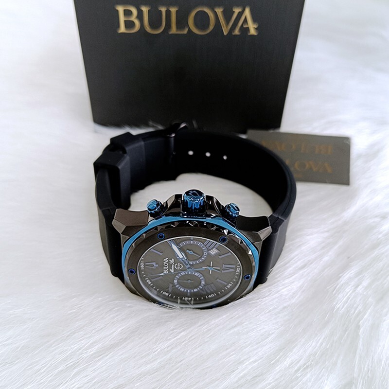 Bulova Marine Star-98B308-Men's Black Rubber Strap Quartz Watch Blue ...