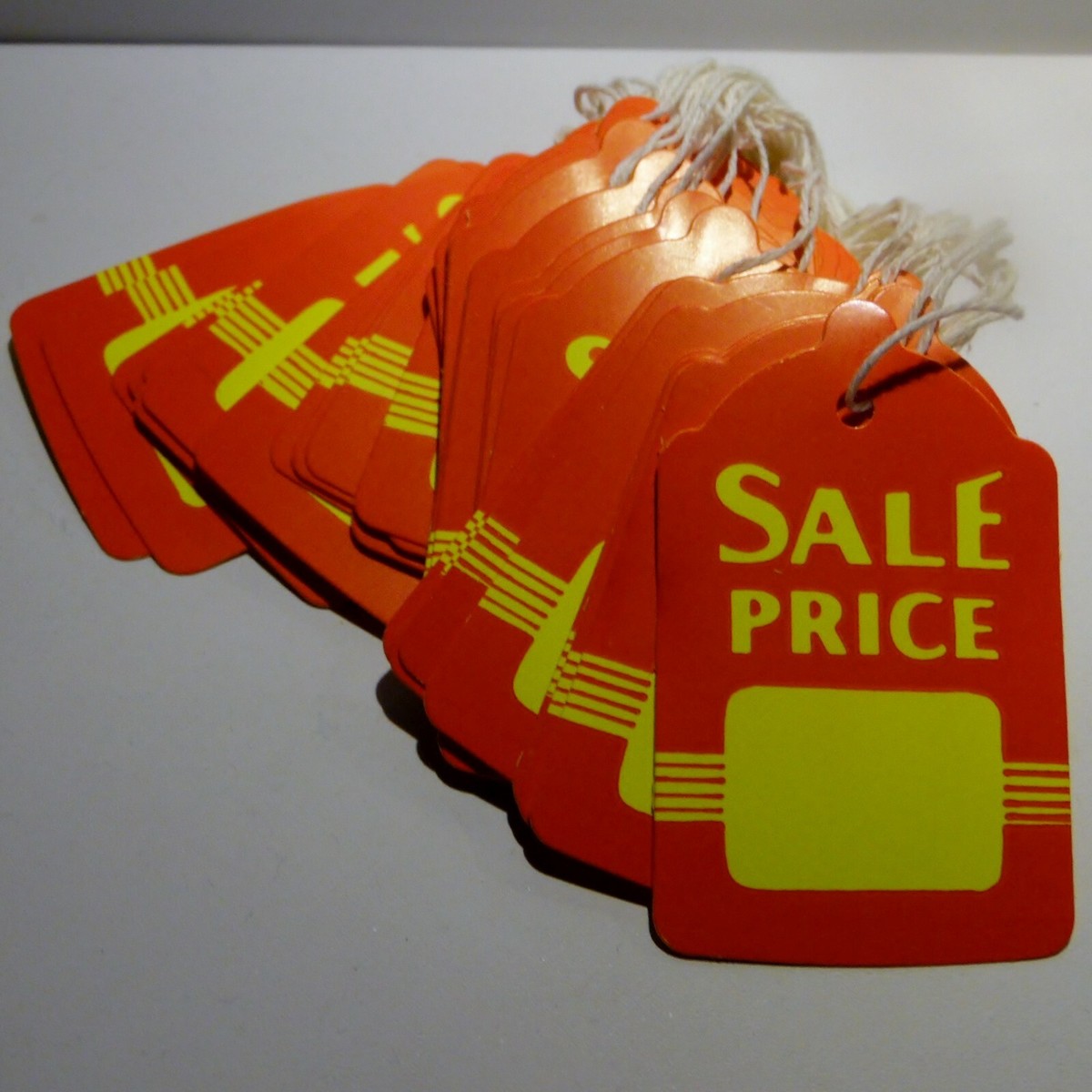 Yellow String With Sale Tags Large Prestrung Sale Price Tags Scalloped
