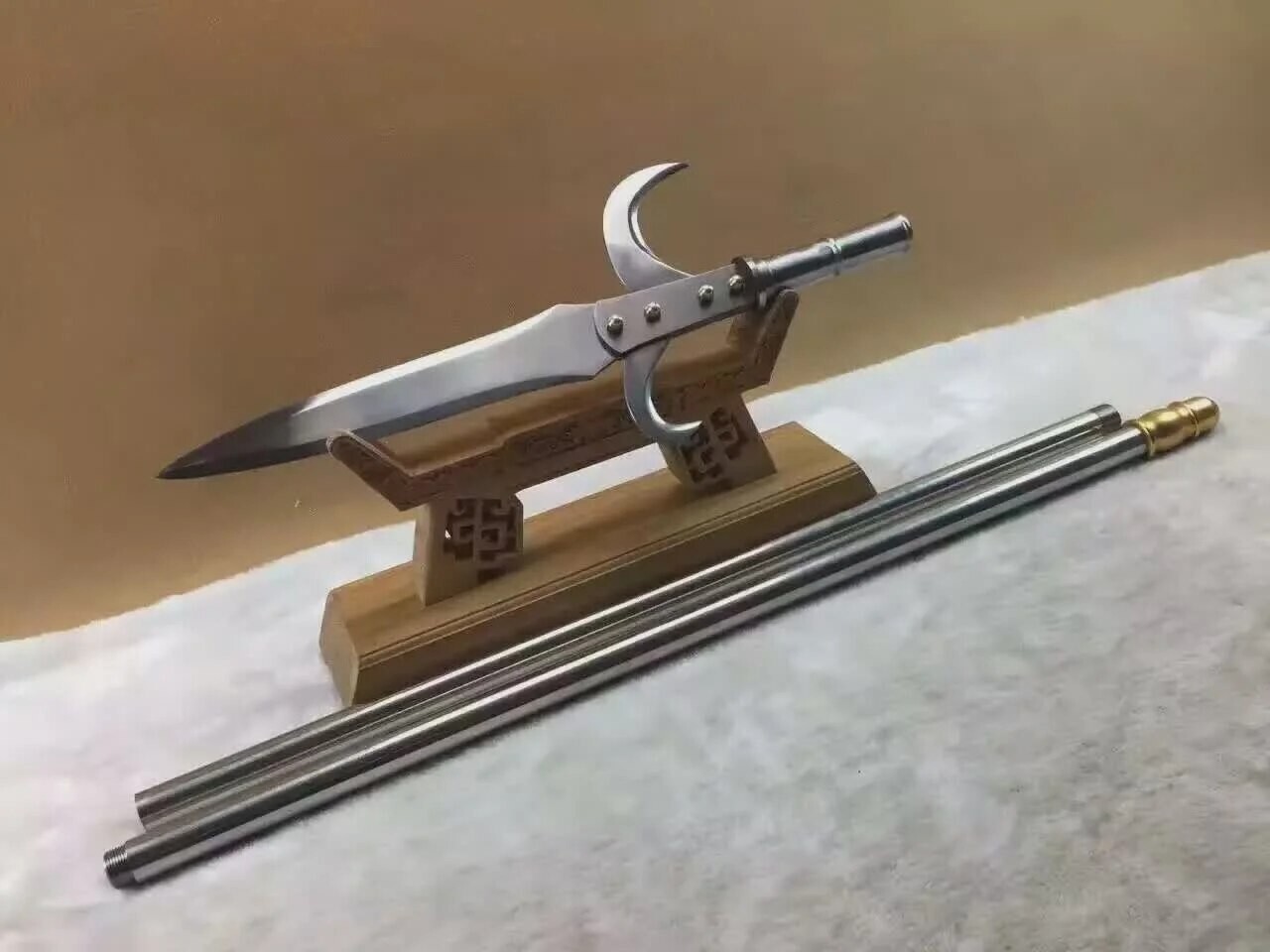 Long Short Collapsible Spear Halberd Weapon Polearm Fighting Battle ...