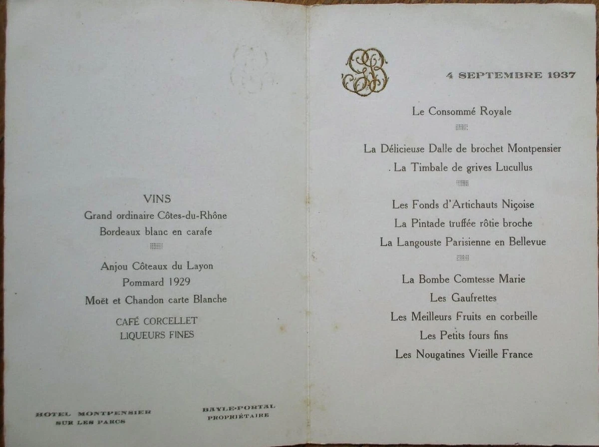 French Wedding Menu