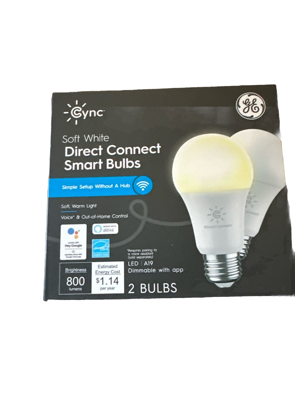 Cync by GE Direct Connect Soft White A19 Smart LED Light Bulbs 2-Pack ...