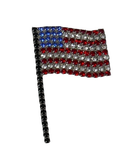 Bauer American Flag Rhinestones Brooch Lapel Pin - Gem