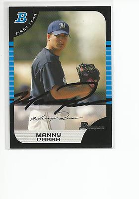 MANNY PARRA Autographed Signed 2005 Bowman card Milwaukee Brewers COA ...