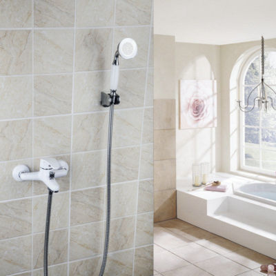 Bathroom Faucet Sets Wall Mount Mixer Tap White One Handle With Hand ...