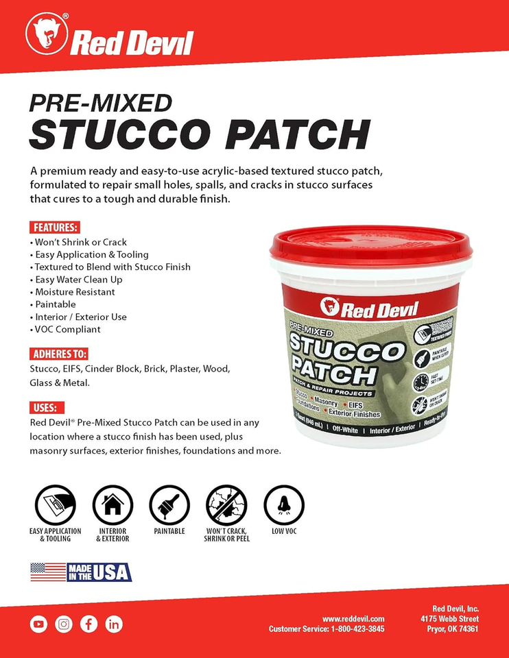 0450 Pre Mixed Stucco Patch, off White, Quart, 6 Pack | eBay