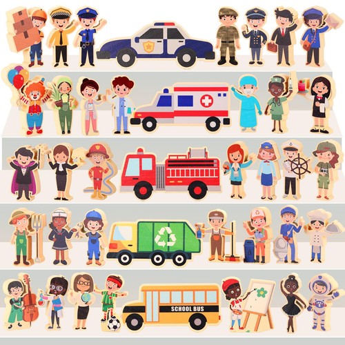 40 Pcs Wooden Community Helpers Little People Figures Occupations ...
