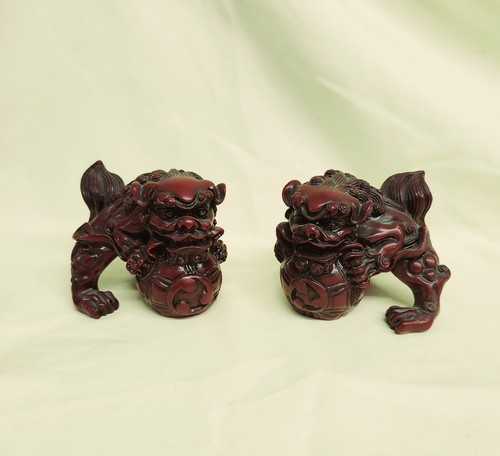Vintage Asian small Foo Dogs, Red Resin, Figurine Pair | eBay