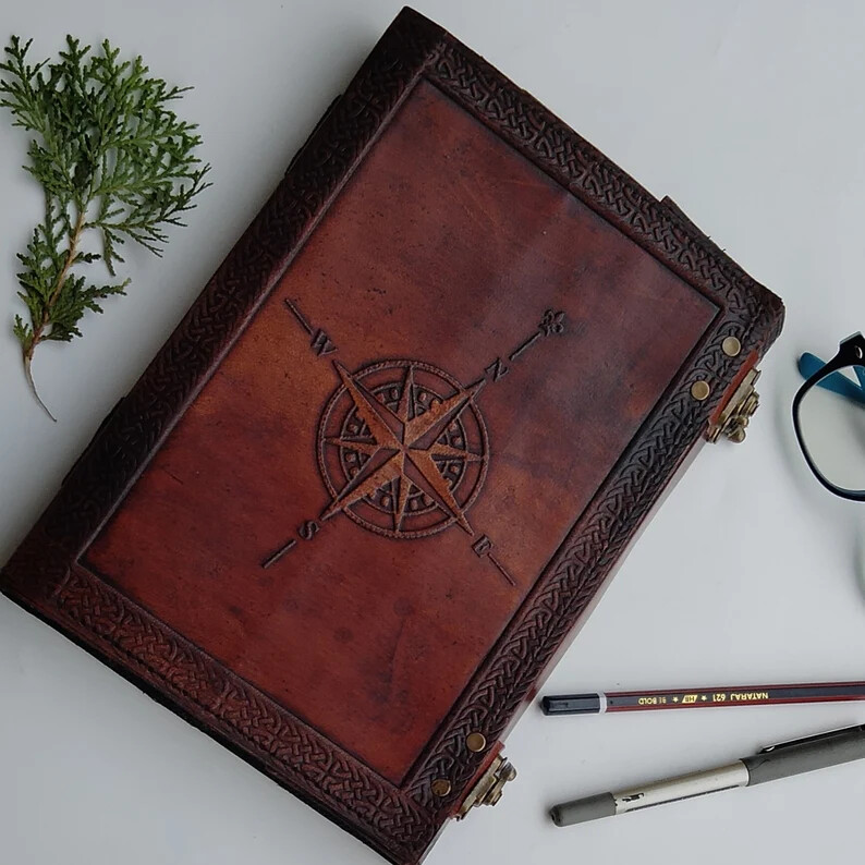 Personalized Handmade Paper Leather Journal Compass Leather Journal ...