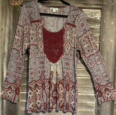 Unity One World Xl NWOT Empire waist top Embroidered U Neck L/S Tunic ...