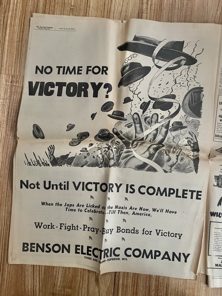 Original WW2 Newspaper Nazis Surrender VE Day 1945 Political Cartoon ...