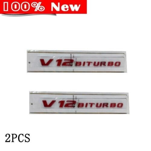 2pcs Red V12 BITURBO Emblem Badge Flat Fender Side Sticker C E S CLS ...