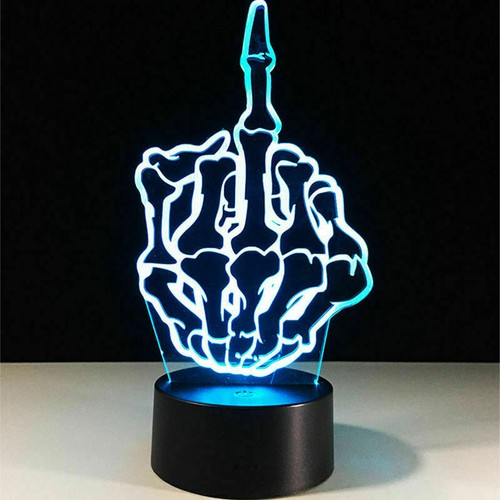 3D Middle Finger 7 Color Changing LED illusion Night Light Desk Table ...