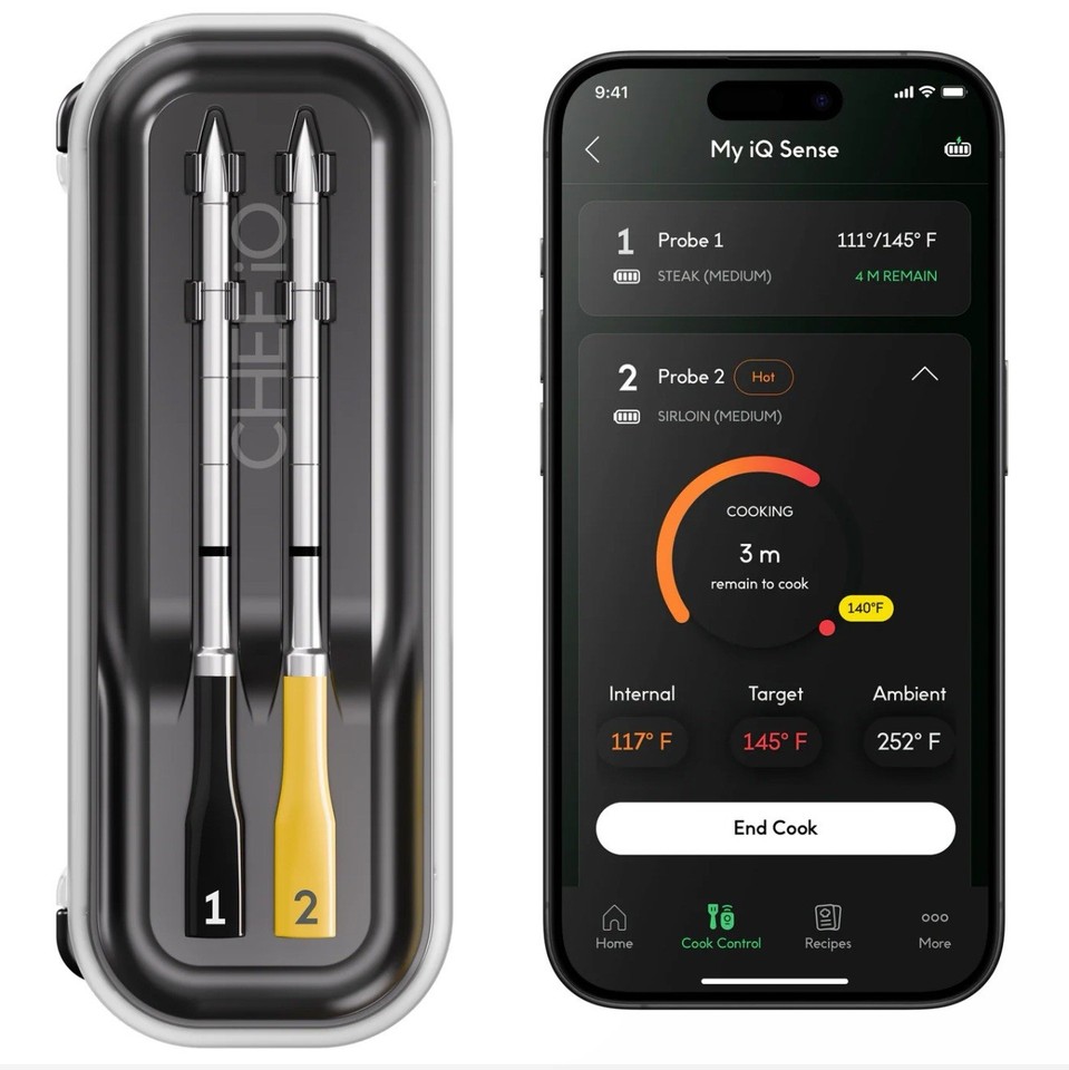 CHEF iQ Sense Smart Wireless Meat Thermometer with 2 Ultra-Thin Probes ...
