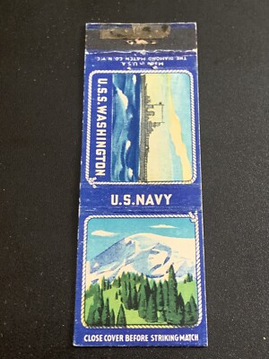 Vintage Military Matchbook “US Navy Ship - USS Washington” Front Strike ...