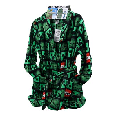 Minecraft Boys Bath Robe Size 8 Black Green Creeper TNT Bathrobe | eBay