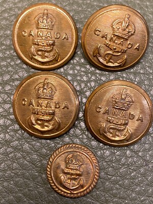 Canadian Navy Buttons, Lot of 5, Gold tone Metal, Main & Sleeve ...