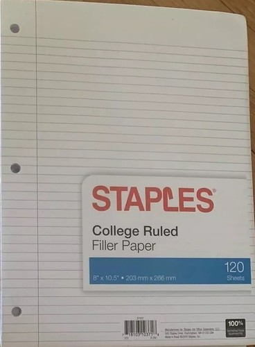 Staples College Ruled Loose Leaf Filler Paper, 120 Sheets Per Pack, New ...