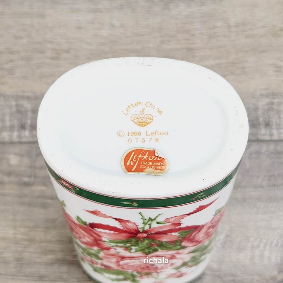Lefton Christmas Rose Bud Vase 07678 Holly Bow Red Green White 1990 | eBay