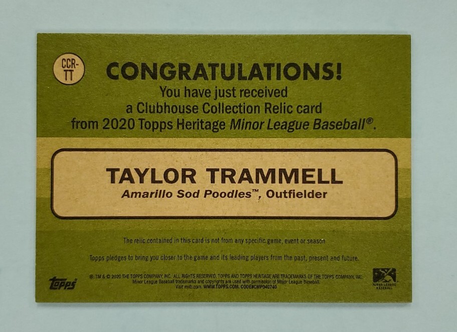 2020 Topps Heritage Minor Taylor Trammell Jersey Orange #CCR-TT Card ...