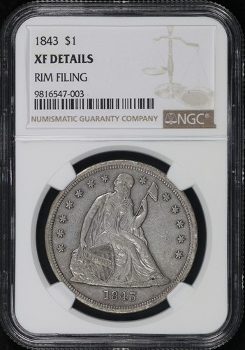 1843 Seated Liberty Dollar NGC XF Details Rim Filing | eBay