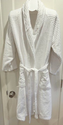 White Bath Robe Bliss Collection Waffle Weave Plush Spa L/XL Cozy | eBay