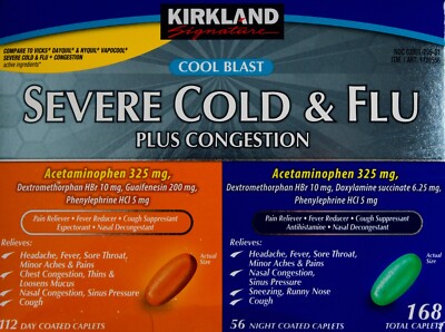 Kirkland Signature Severe Cold Flu Congestion Acetaminophen 168 Day ...