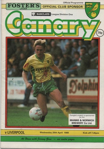 NORWICH CITY v LIVERPOOL 20.04.88 DIV 1 EXC 'TREVOR PUTNEY | eBay