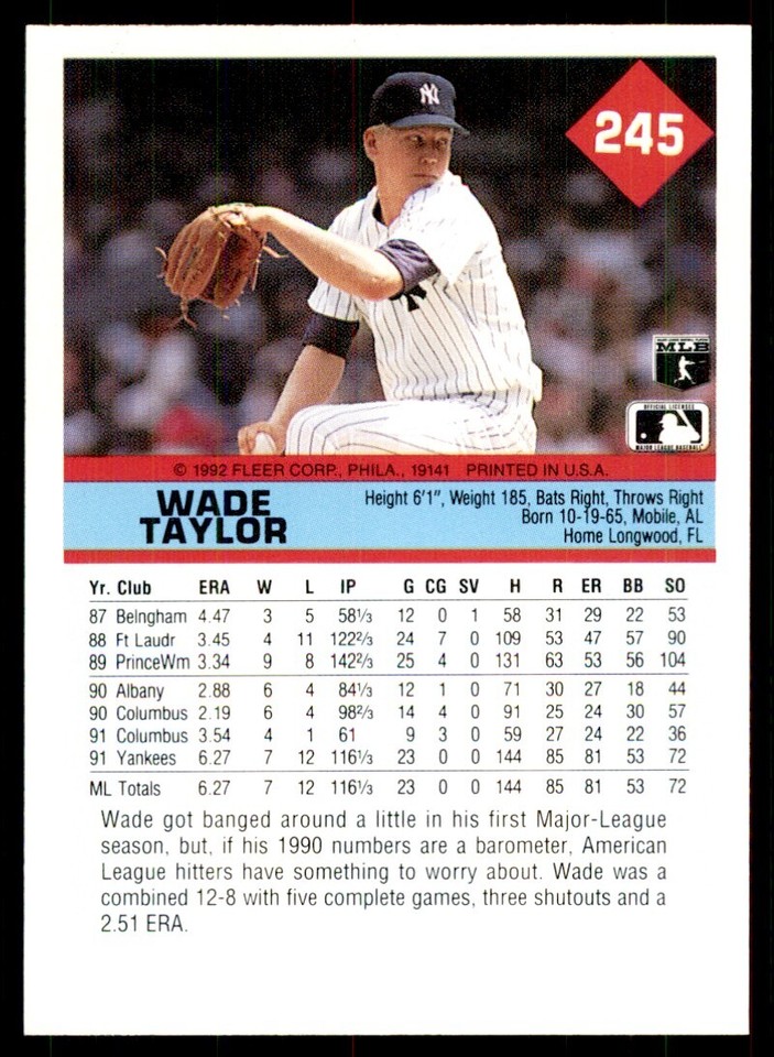 1992 Fleer Wade Taylor Baseball Cards #245 | eBay