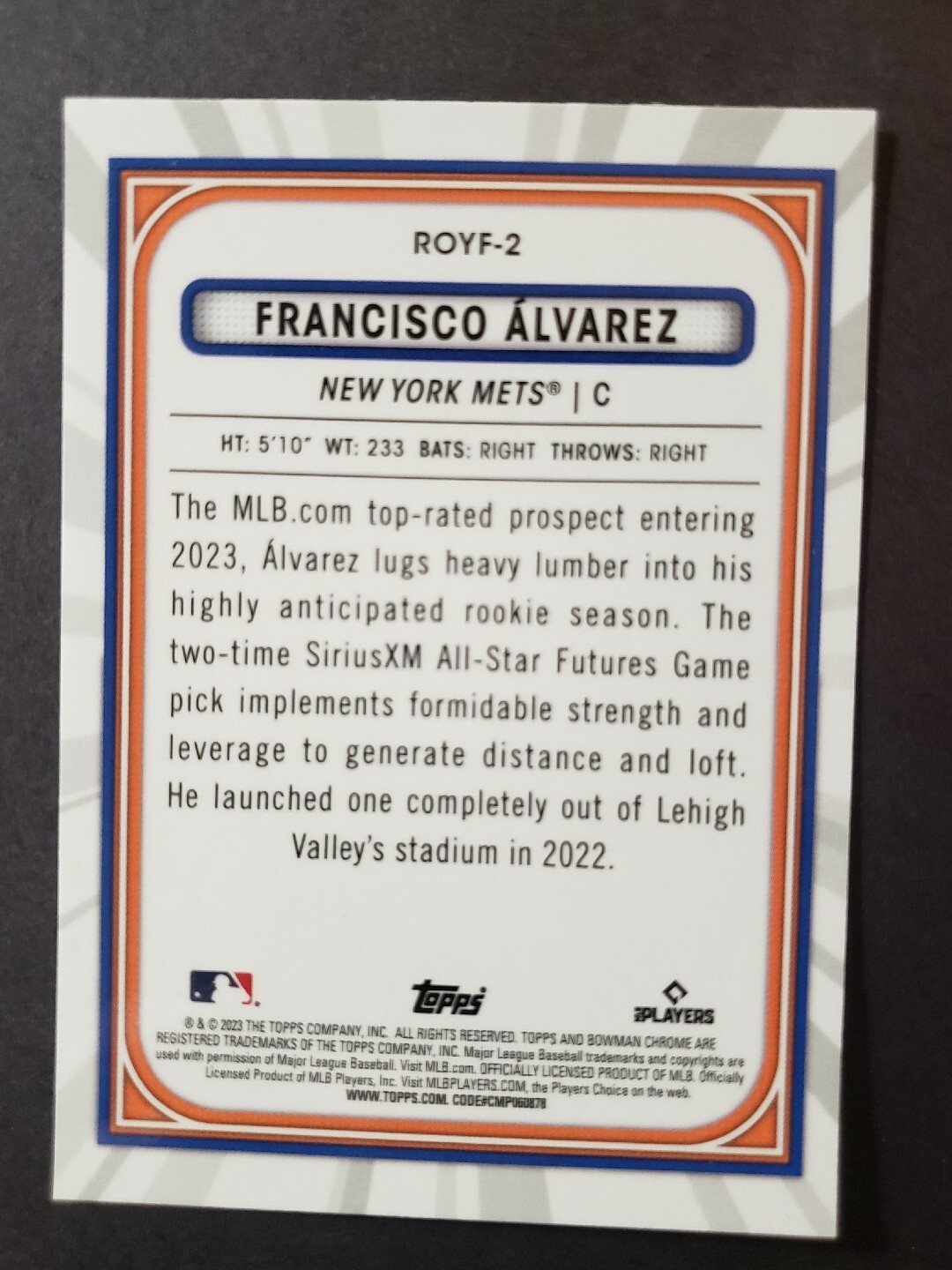 2023 Bowman Chrome Francisco Alvarez Mojo Refractor Rookie Card RC ROYF ...