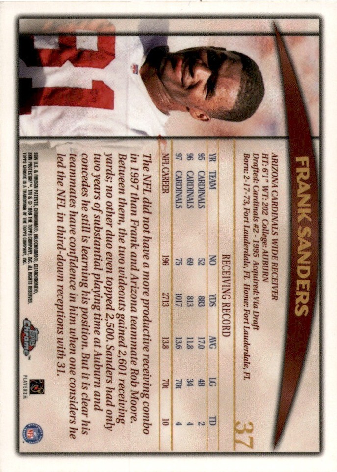 1998 Topps Chrome #37 Frank Sanders Excellent | eBay