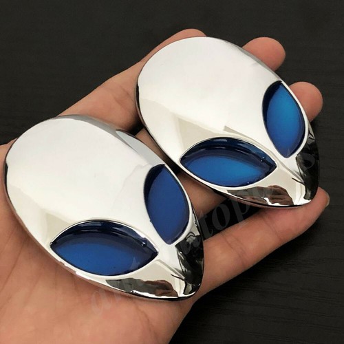 2x Big 3D Chrome Blue Alienware Alien Head UFO Car Emblem Badge Decal ...