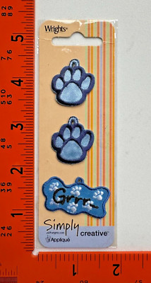 Wrights Blue Dog Paw Print Charm 3pc Iron-On Patch Applique Set Simply ...