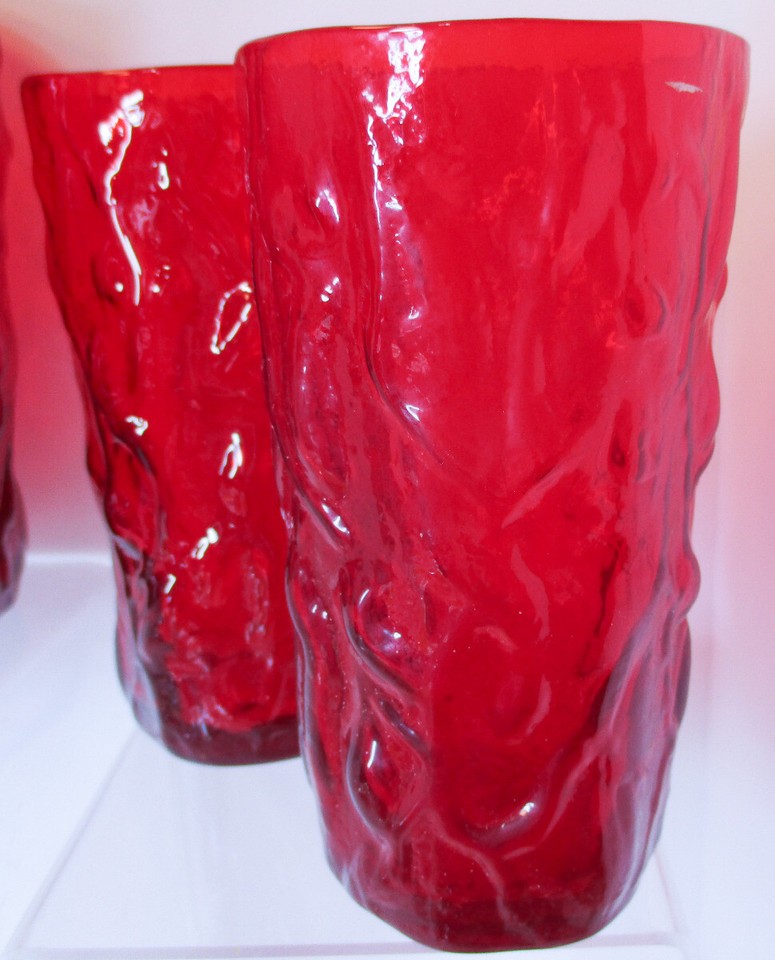4 Vintage Morgantown Seneca Driftwood 8 oz. Ruby Red Crinkle Glass ...