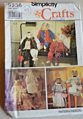 1989 #9336 Uncut Simplicity 24" Decorative Bunny & Cat Body Clothes ...